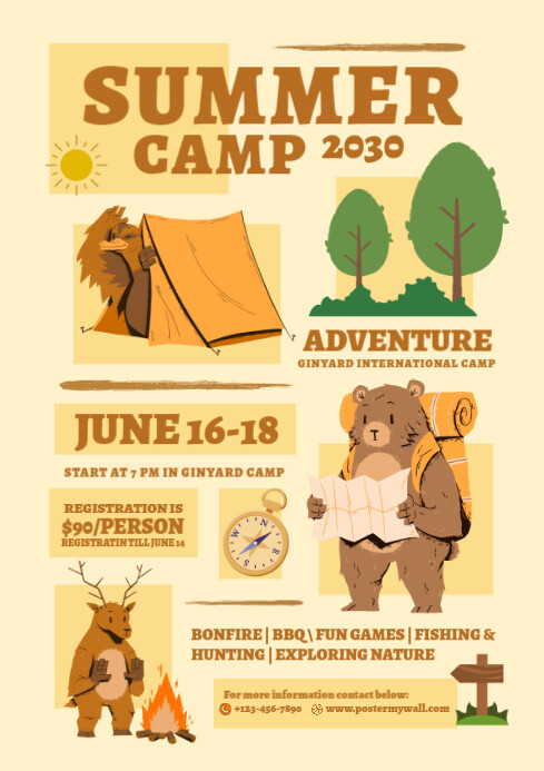 Plantilla de Yellow Ilustratif Summer Camp Signs Poster A3 | PosterMyWall