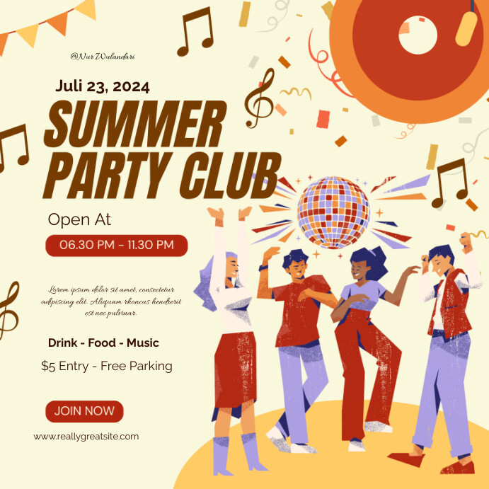 Yellow Ilustratif Summer Party Club Pos Insta Template | PosterMyWall