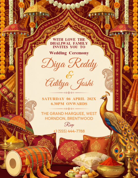 Yellow Indian Wedding Invitation Flyer Template | PosterMyWall