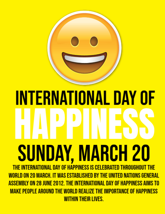 Yellow International Day of Happiness Flyer Template | PosterMyWall