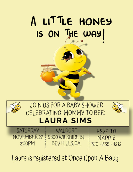 Copy of Yellow Joyful 3d Bee A Little Honey Is On The Way Flyer (us ...