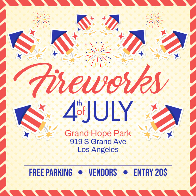 Yellow Joyful 4th Of July Fireworks Show Ad I Template | PosterMyWall