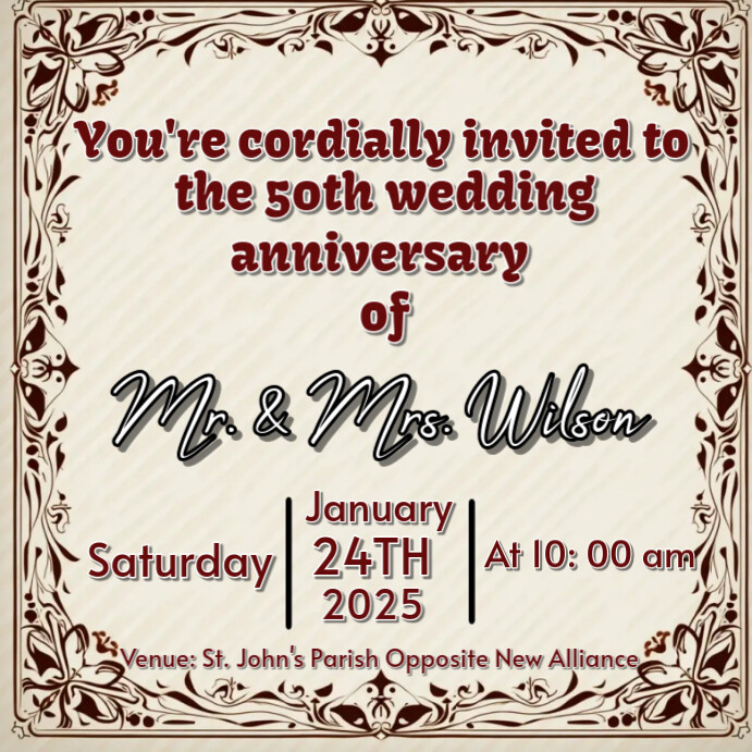 Yellow Joyful 50th Wedding Anniversary Invitation Card Design Template ...