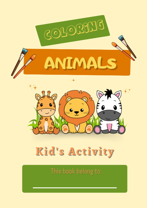 Plantilla de Yellow Joyful Animals Coloring Book Cover Templete For ...