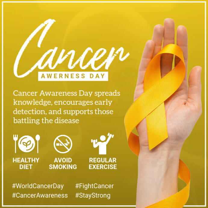 Yellow Joyful Cancer Awerness Day Instagram Post Template | PosterMyWall