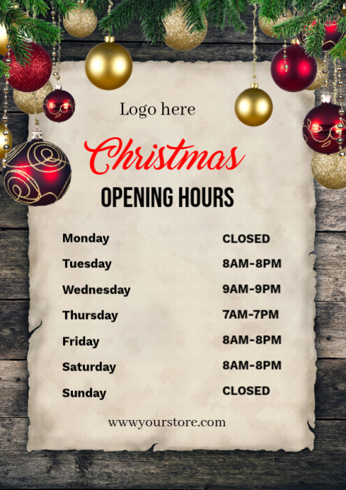Yellow Joyful Christmas Opening Hours A4 Template | PosterMyWall