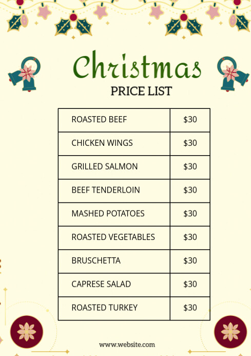 Copy of Yellow Joyful Christmas Price List A4 | PosterMyWall