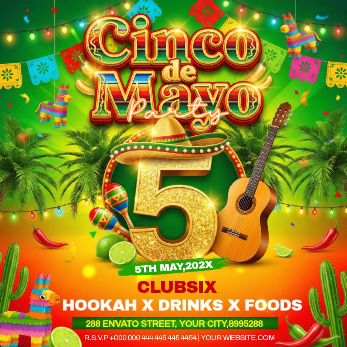 Yellow Joyful Cinco de Mayo Celebration Instagram Post Template ...