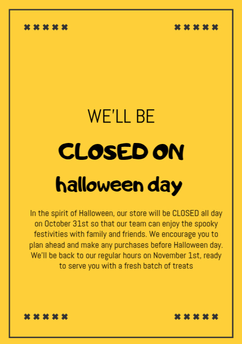 Yellow Joyful Closed Halloween A4 Templat | PosterMyWall