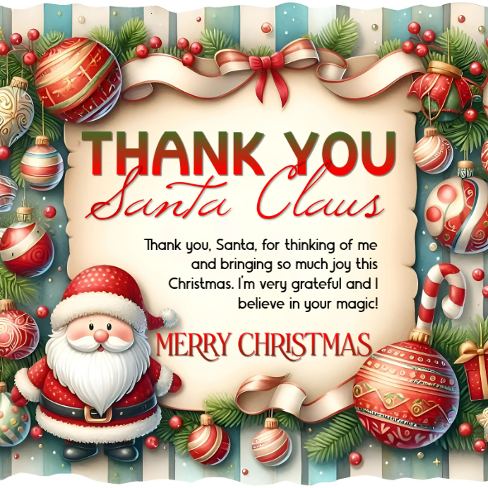 Yellow Joyful Cute Thank You Santa Claus Believe In Magic Christmas ...