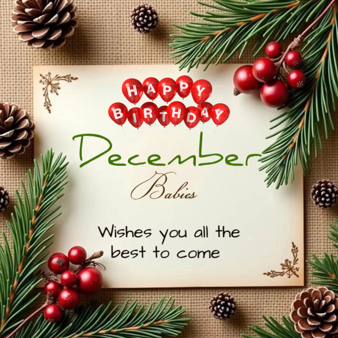 Yellow Joyful December Birthday Card Logo Template | PosterMyWall