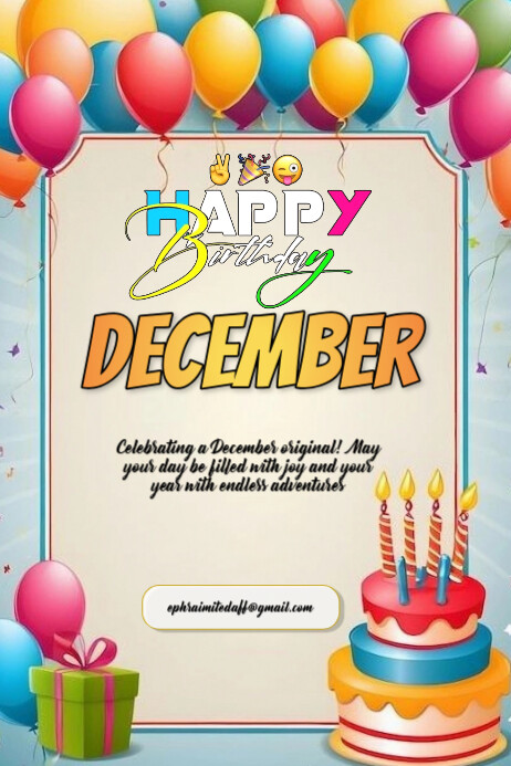 Yellow Joyful December Birthday Poster Template | PosterMyWall