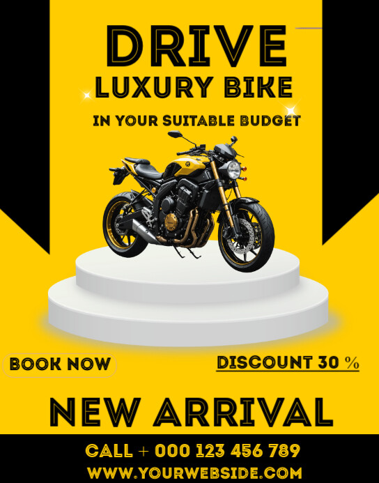 Yellow Joyful Drive Luxury Bike Poster/wallboard Template | PosterMyWall