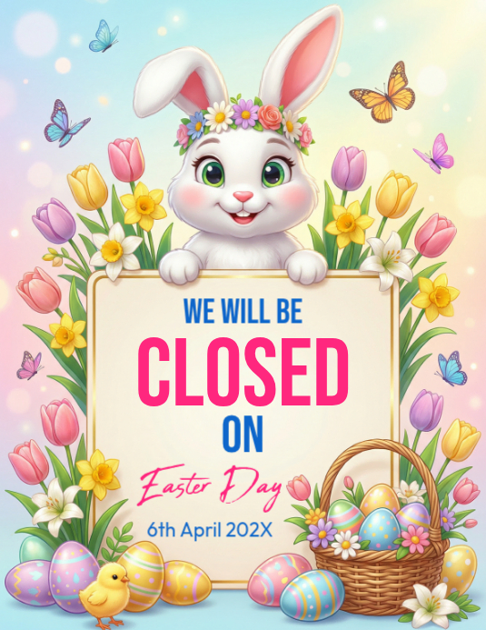 Plantilla de Yellow Joyful Easter Closure Announcement Flyer | PosterMyWall