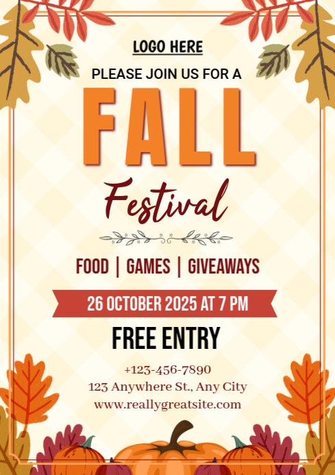 Yellow Joyful Fall Festival A4 Template | PosterMyWall