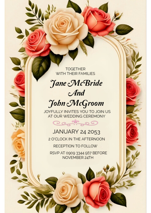 Yellow Joyful Floral Wedding Invitation Card A6 Template | PosterMyWall