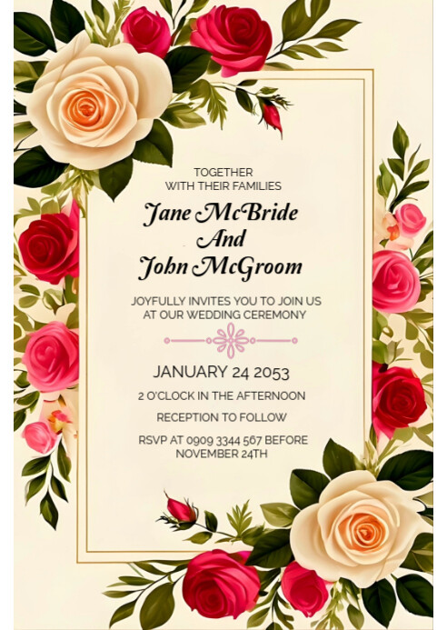 Yellow Joyful Floral Wedding Invitation Card A6 Template | PosterMyWall