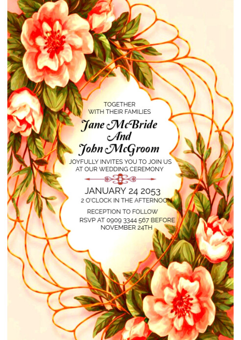 Yellow Joyful Floral Wedding Invitation Card A6 Template | PosterMyWall