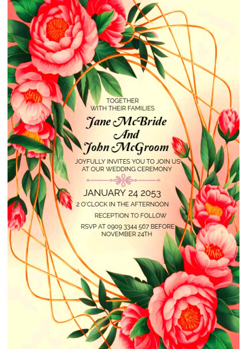 Yellow Joyful Floral Wedding Invitation Card A6 Template | PosterMyWall
