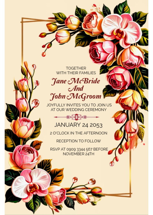 Yellow Joyful Floral Wedding Invitation Card A6 Template | PosterMyWall
