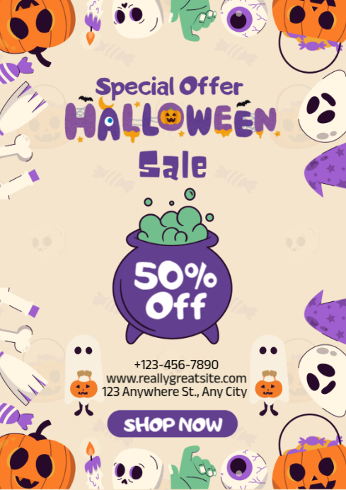 Yellow Joyful Halloween Sales Ad A4 Template | PosterMyWall