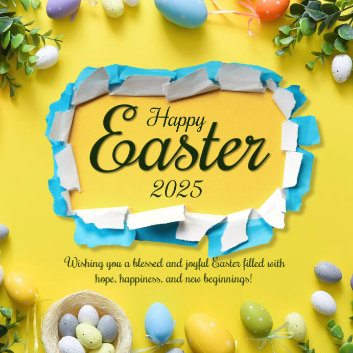 Yellow Joyful Happy Easter 2025 Instagram Post Template | PosterMyWall