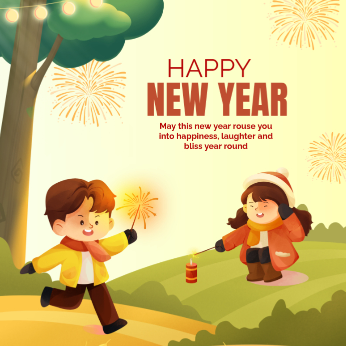 Yellow Joyful Happy New Year 2026 Templates Instagram Post | PosterMyWall