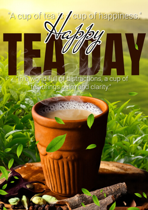 Yellow Joyful Happy Tea Day A1 Template | PosterMyWall