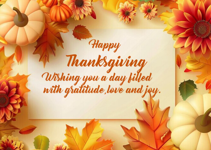Plantilla de Yellow Joyful Happy Thanksgiving Wishes Postcard ...