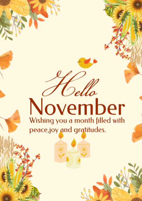 Plantilla de Yellow Joyful Hello November Template A4 | PosterMyWall