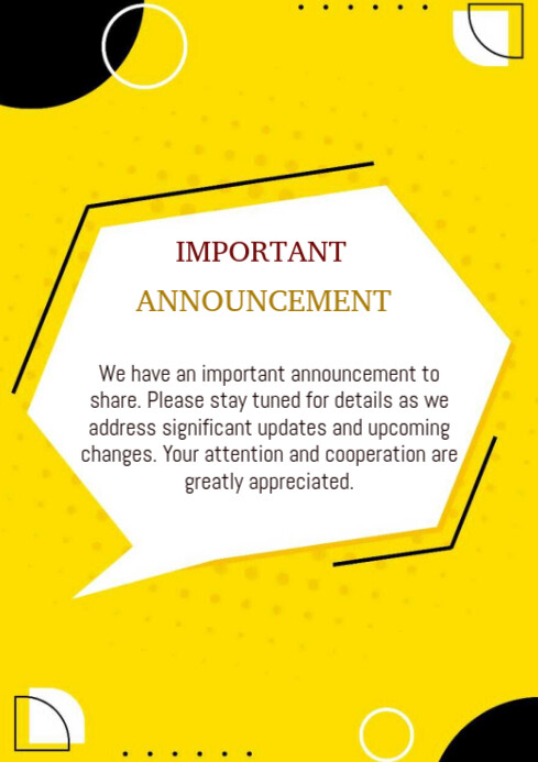 Copy of Yellow Joyful Important Announcement A4 | PosterMyWall