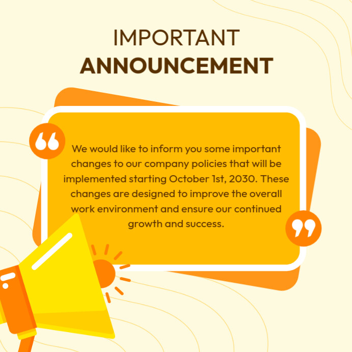 Yellow Joyful Important Announcement Instagram Post Template | PosterMyWall