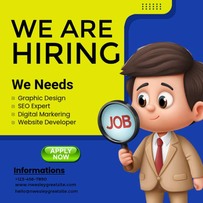 Yellow Joyful Job Recruitment Square Template | PosterMyWall