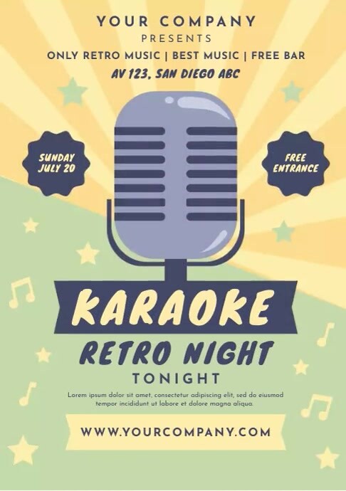 Yellow Joyful Karaoke Retro Night A4 Template | PosterMyWall