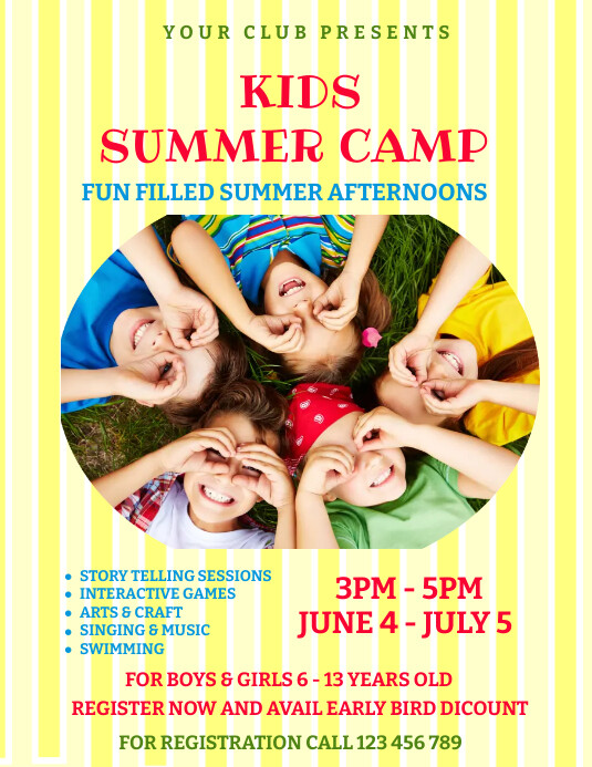 Yellow Joyful Kids Summer Camp Flyer (us Lett Template | PosterMyWall