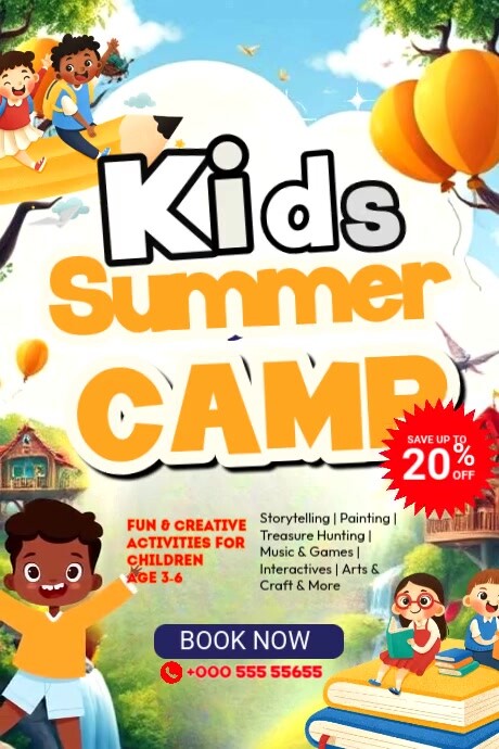 Yellow Joyful Kids Summer Camp Poster Template | PosterMyWall