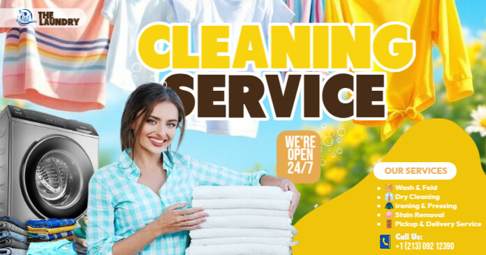 Plantilla de Yellow Joyful Laundry Shop Advertisement Facebook Shared ...