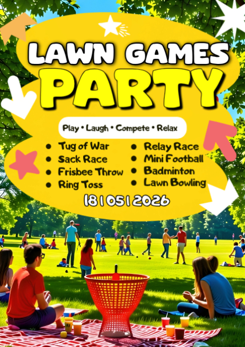 Yellow Lawn Games Party A2 Template | PosterMyWall