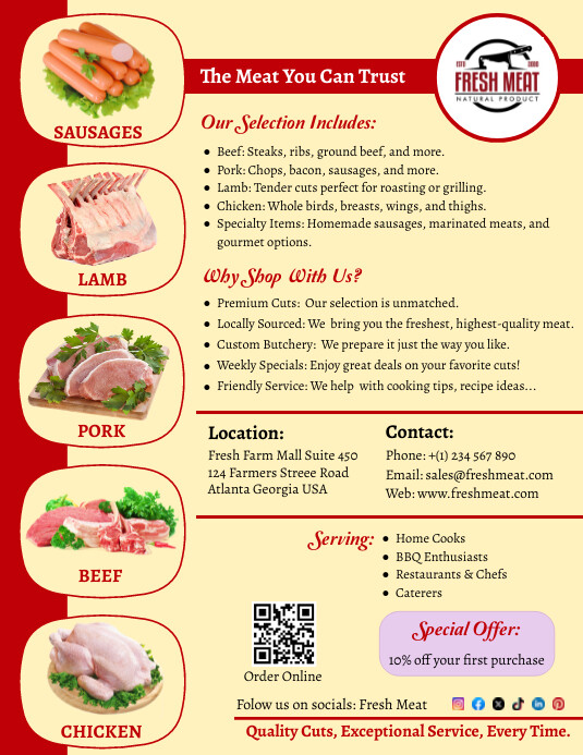 Yellow Joyful Meat Butchery Business Ad Flyer Template | PosterMyWall