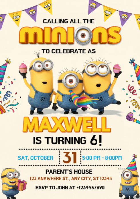 Minions Birthday Party A4 Template | PosterMyWall
