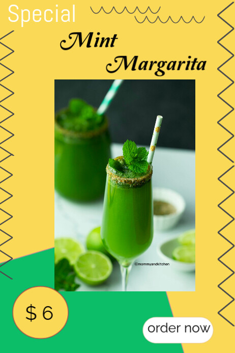 Yellow Joyful Mint Margarita Poster Template | PosterMyWall
