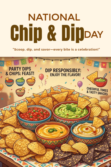Yellow Joyful National Chip & Dip Day Poster Template | PosterMyWall
