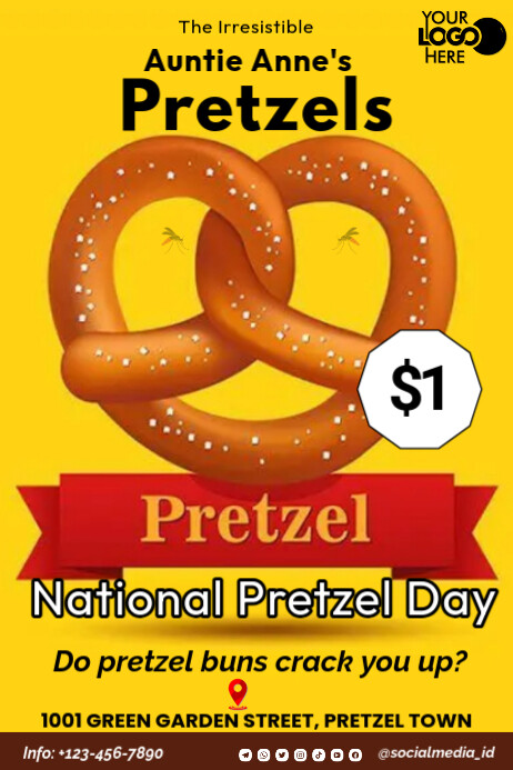 Yellow Joyful National Pretzel Day Poster Template | PosterMyWall