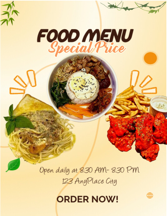 Copy of Yellow Joyful Order Now Food Menu Flyer (us Letter) | PosterMyWall