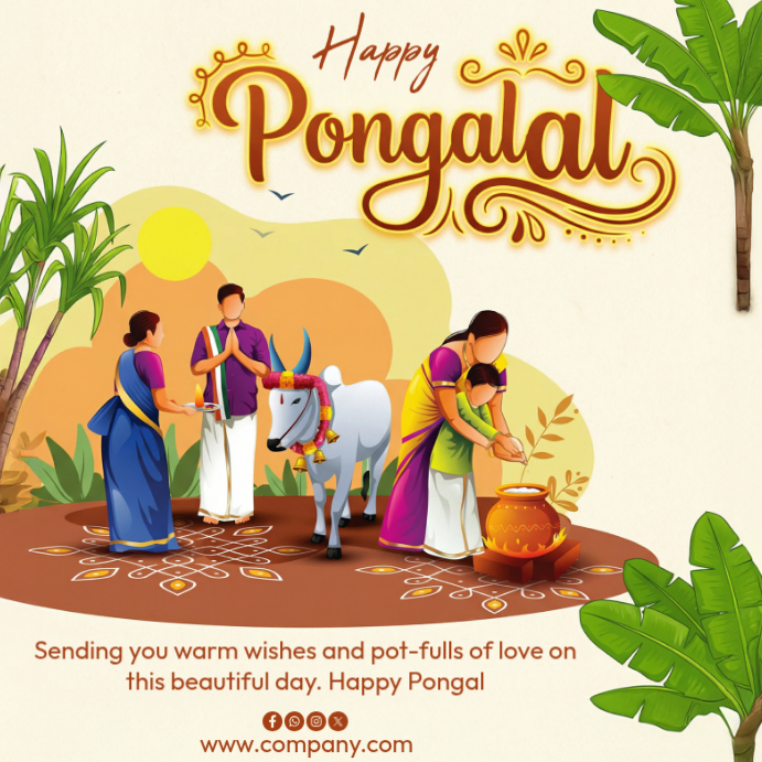 Yellow Joyful Pongal Festival Instagram Post Template | PosterMyWall