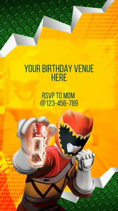 Yellow Joyful Power Rangers Birthday Invitati Template | PosterMyWall