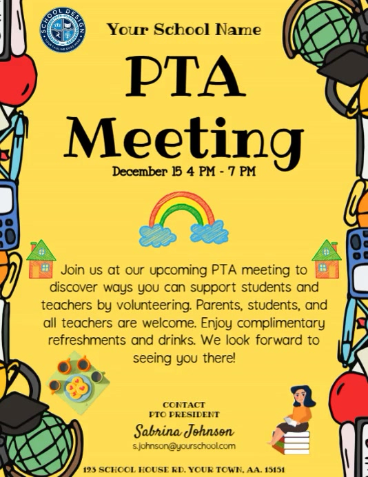 Yellow Joyful Pta Flyer (us Letter) Template | PosterMyWall