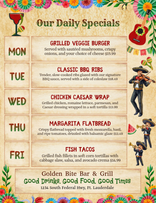 Yellow Joyful Restaurant Daily Specials Flyer Template | PosterMyWall