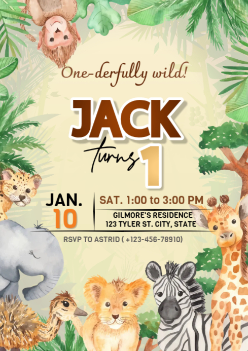 Plantilla de Yellow Joyful Safari Birthday Invitation A4 | PosterMyWall