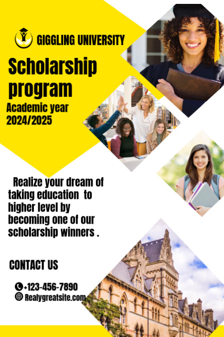 Yellow joyful scholarship program 2024/2025 Instagram poster Template ...